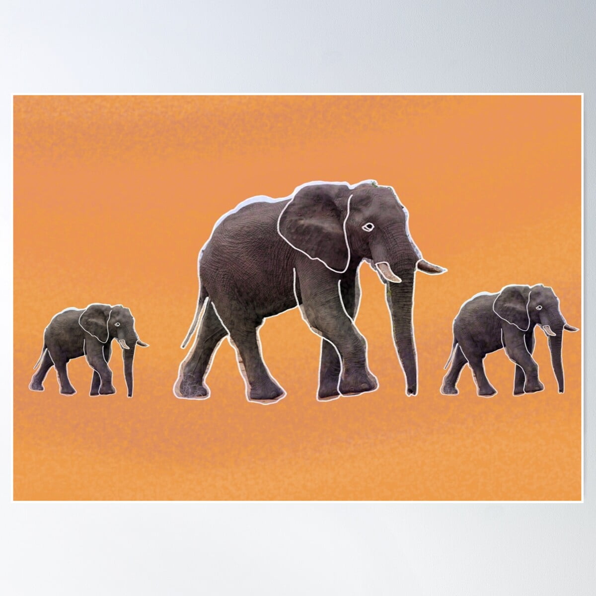 Orange Elephants Crossing Poster Wall Art, Modern Wall Decor For Living ...