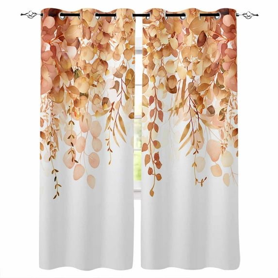Orange Eucalyptus Leaves Blackout Curtains 63 Inches Long, Spring ...