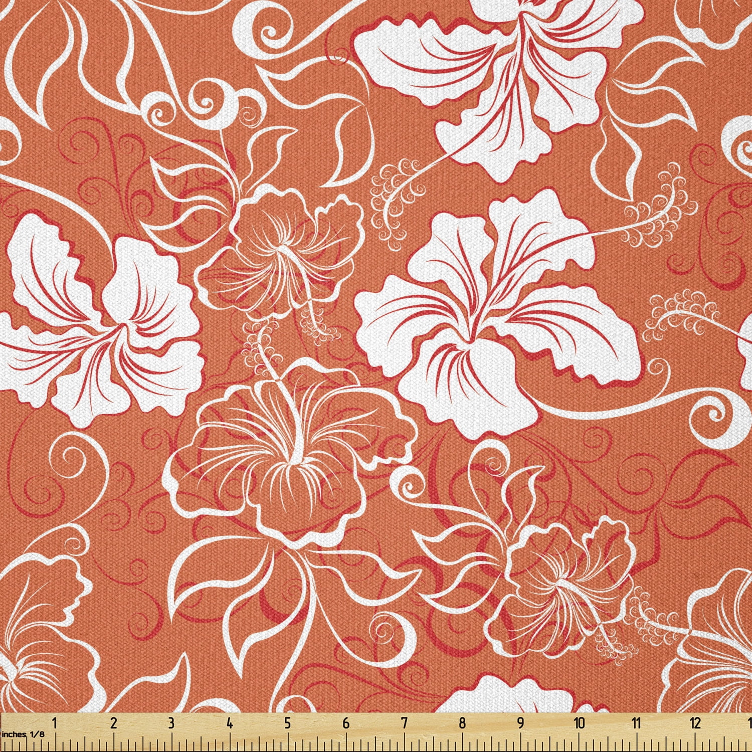 Orange Fabric by The Yard, Hawaiian Pattern with Tropical Climate ...