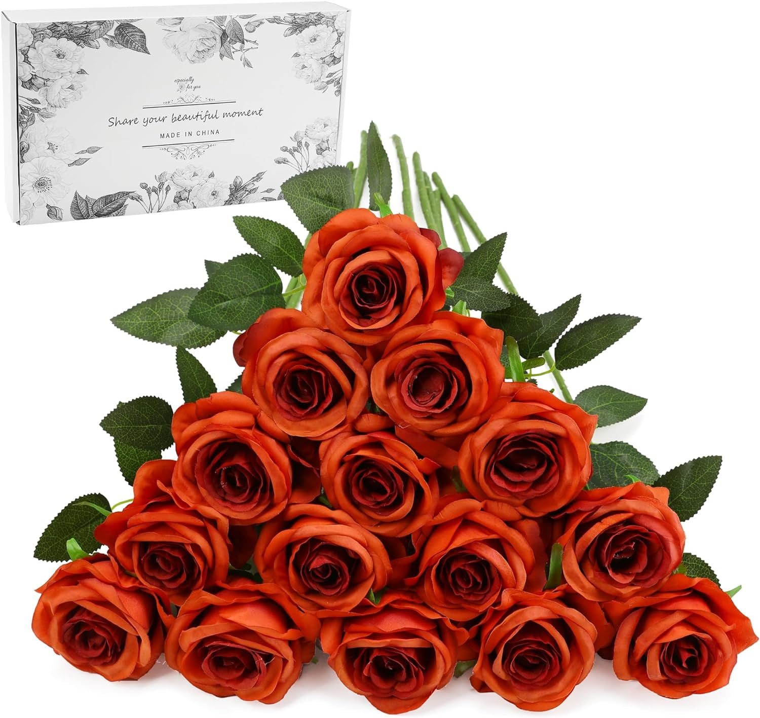 Orange Fake Roses Artificial Flowers - Fake Artificial Roses Silk ...