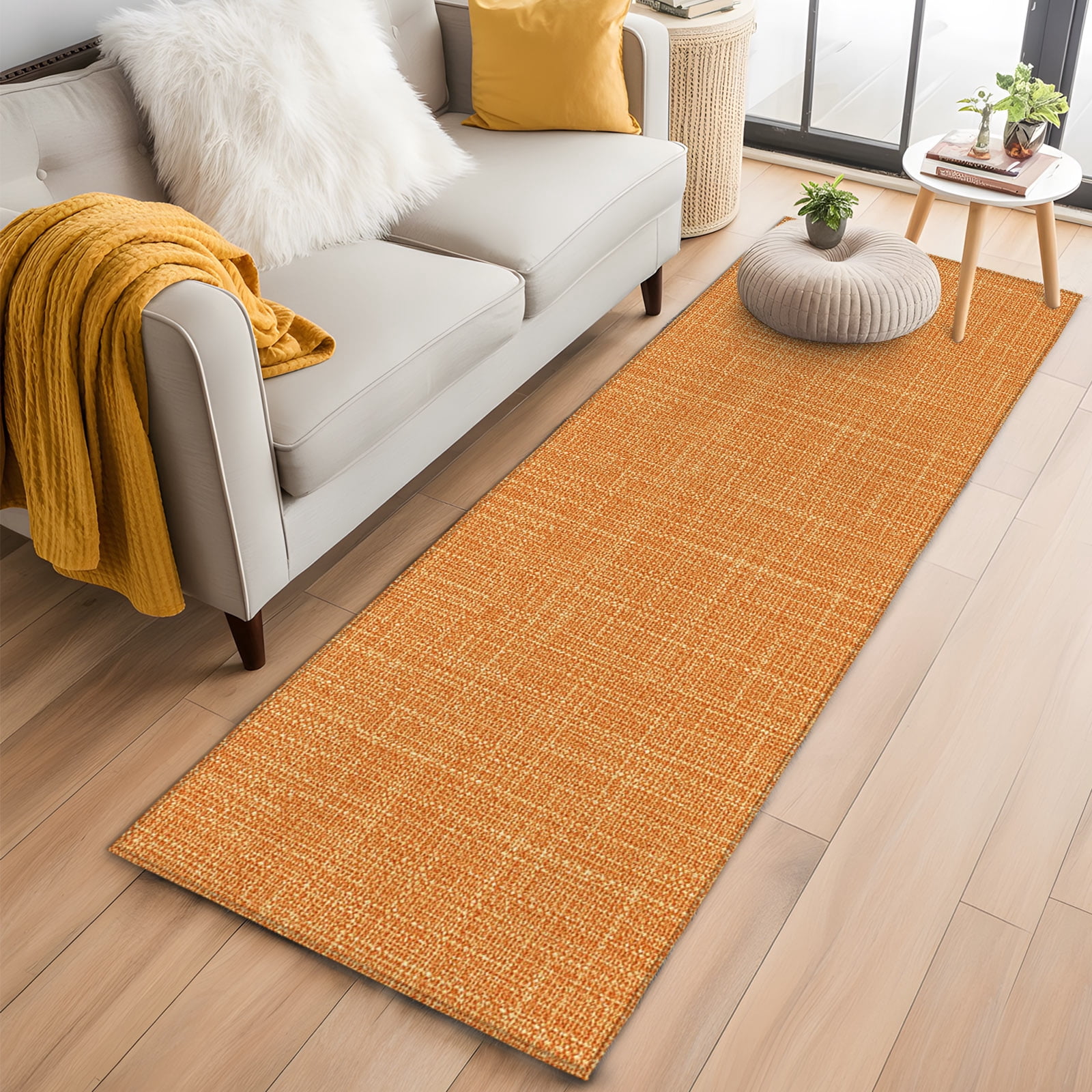 Orange Fall 2'x6' Runner Rug, Rustic Farmhouse Solid Color Washable Non ...