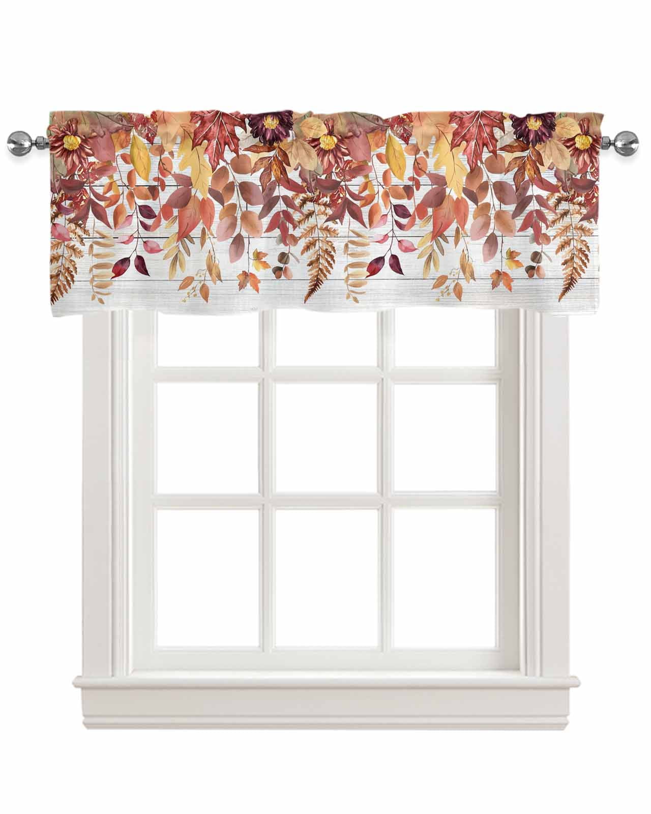Orange Fall Leaves Kitchen Valances for Windows Farmhouse Linen Window ...