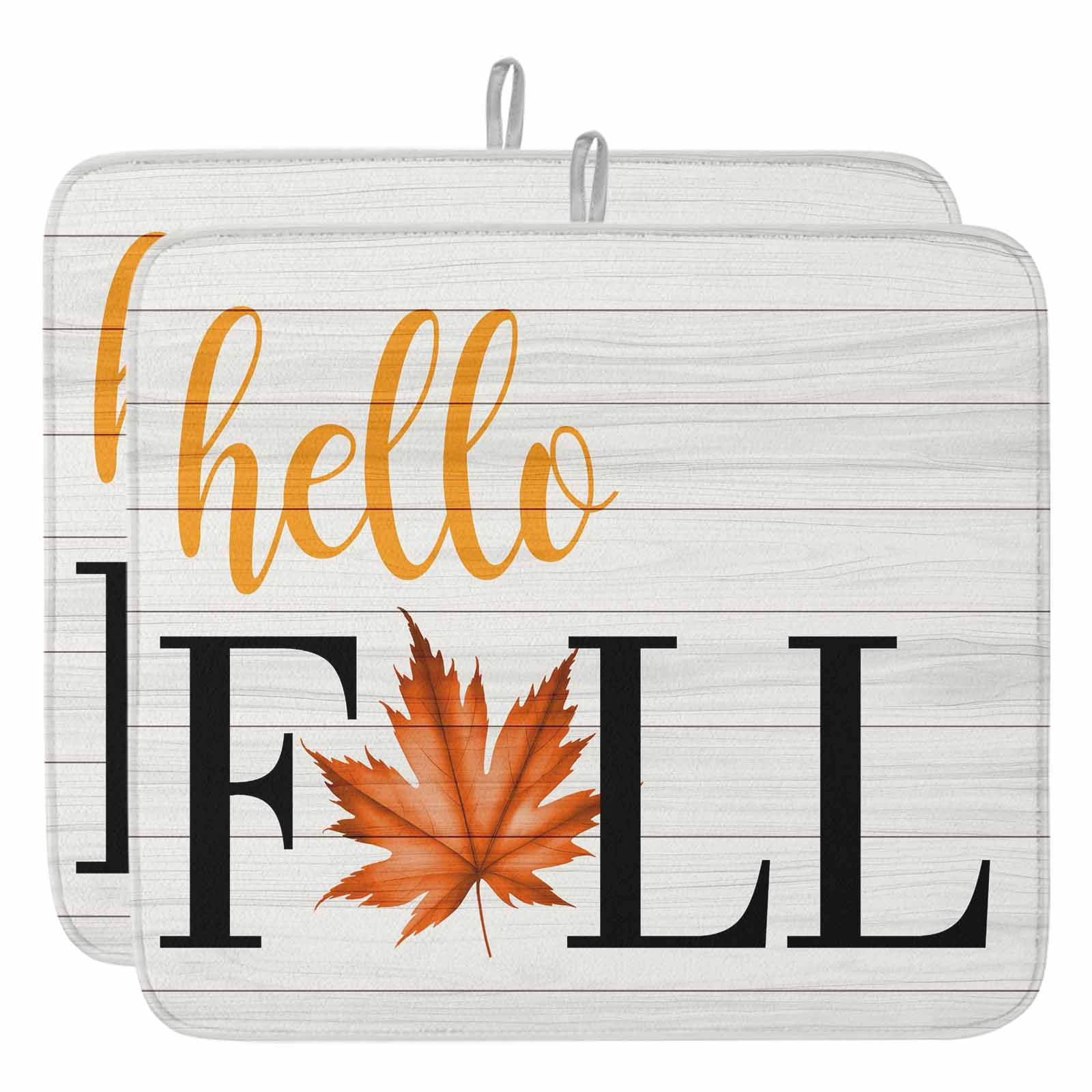 Orange Fall Maple Leaf Dish Drying Mat, Vintage Beige Wood Texture ...