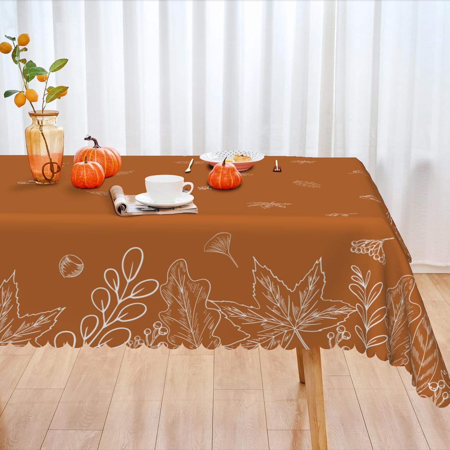 Orange Fall Tablecloth,Maple Leaf Plants Table Cover for Rectangle ...