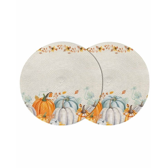 Orange Fall Thanksgiving Pumpkin Round Table Placemats set of 2, Retro ...