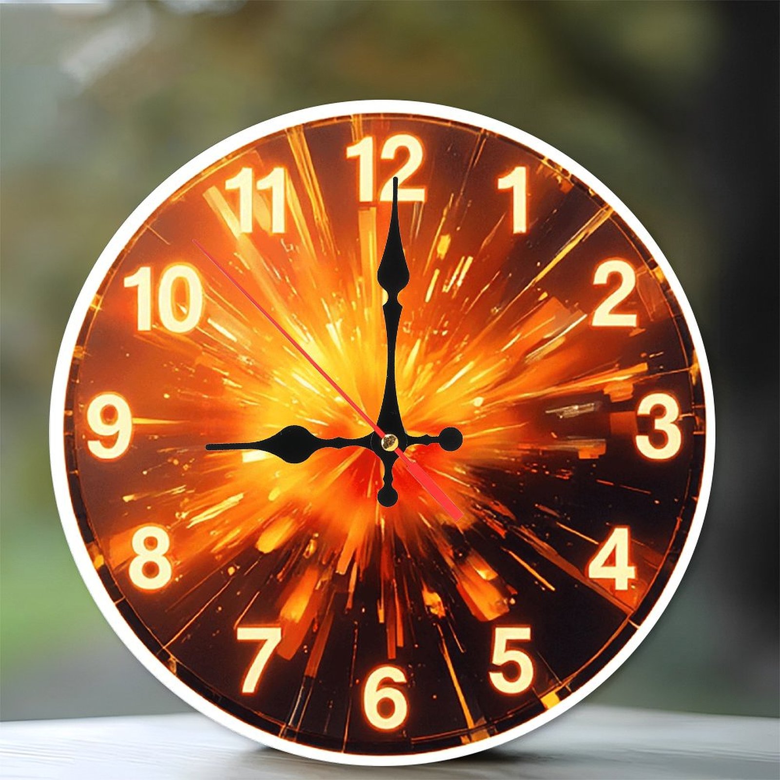 Orange Fire Explosion Clock Wall Decor 10-Inch Silent Wooden Wall Clock ...