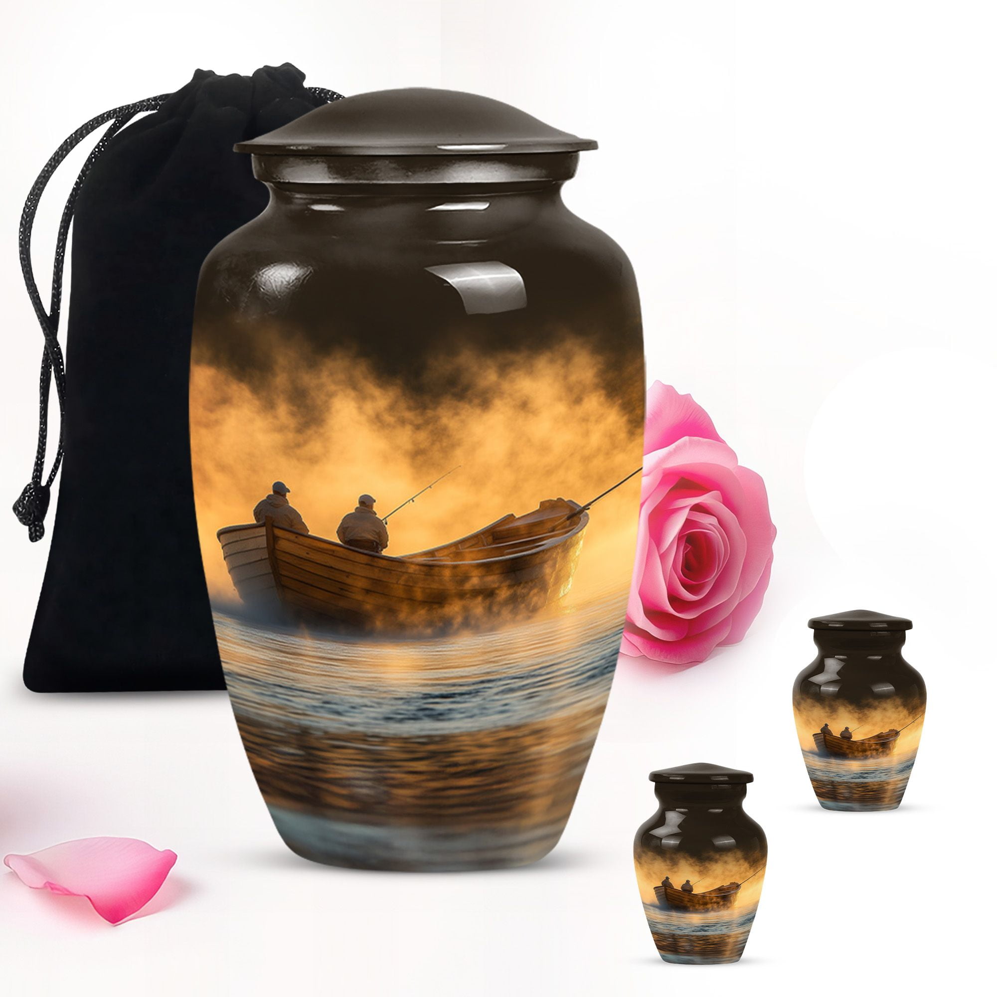 Orange Fishing small burial urn for ashes adult male - mini funeral urn ...