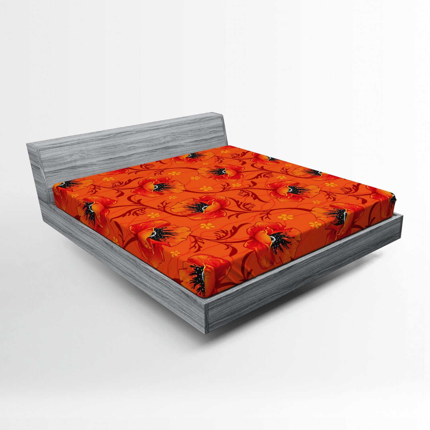 Orange Fitted Sheet Poppy Flower Series Blossoms Romance Bohemian