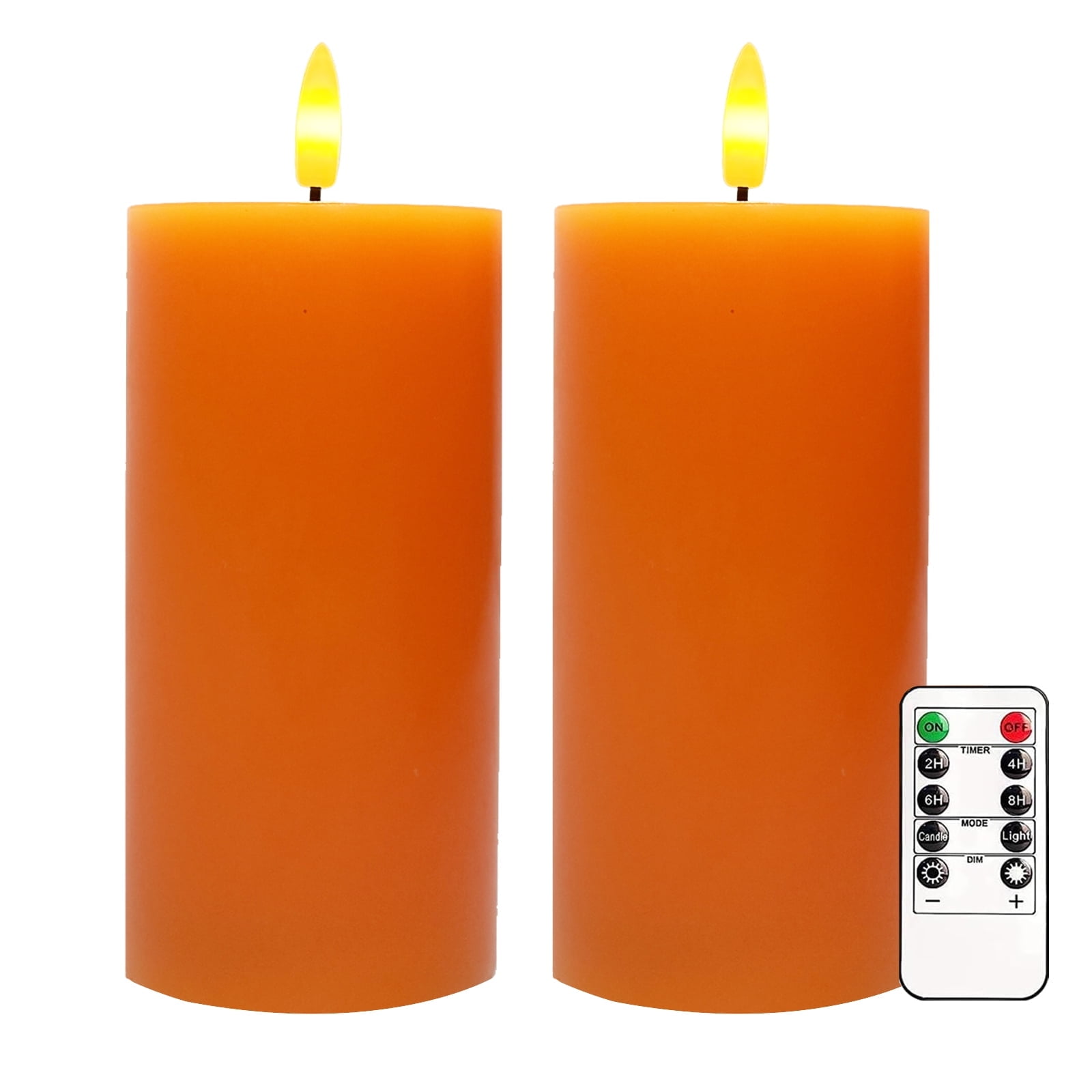 Orange Flameless Candles, Set of 2 6"x3" Flickering LED Candles with Remote & Timer, Dimmable ...