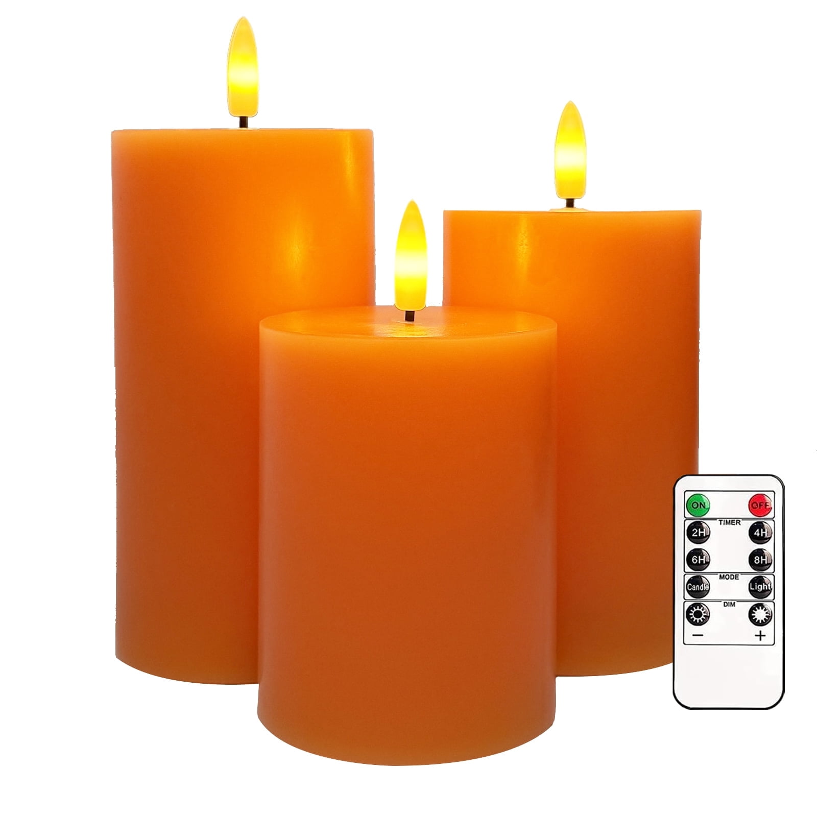 Orange Flameless Candles, Set of 3 Flickering LED Candles with Remote ...