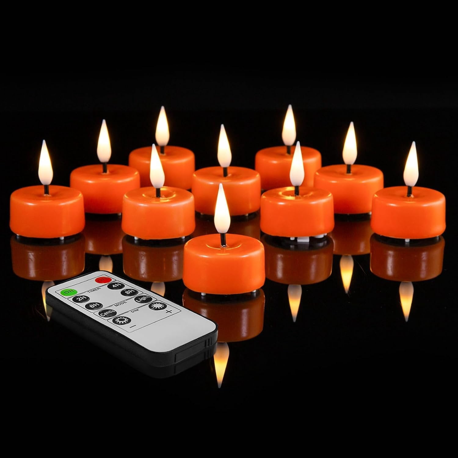 Orange Flameless Tealights with Remote , LED Votive Candles Real Wax ...