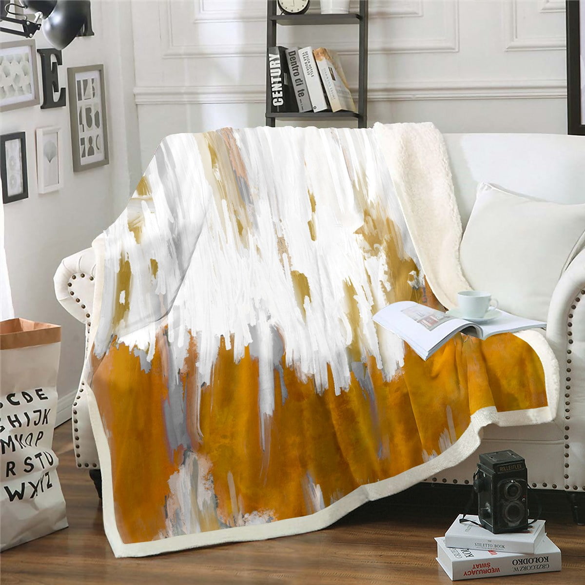 Orange Fleece Blanket Gradient Stripe Blanket, Modern Oil Painting ...