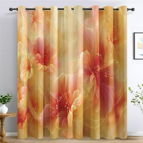 Orange Floral Curtains for Living Room, Thermal Insulated Botanical ...