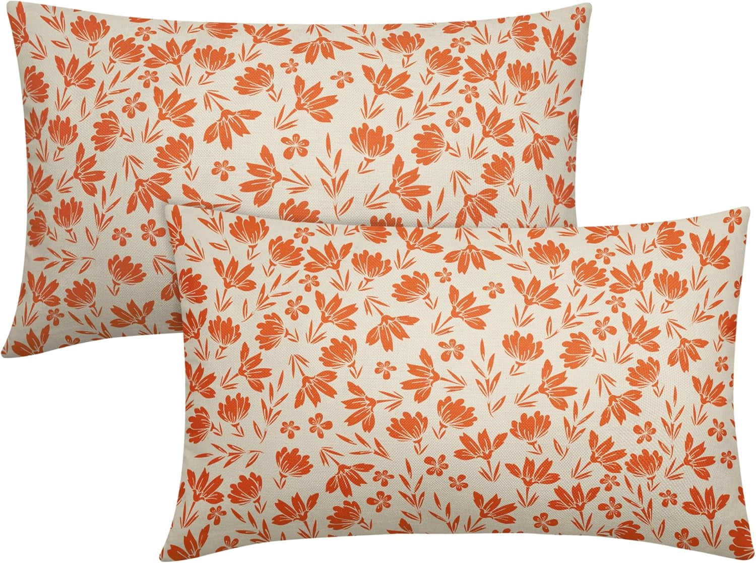 Orange Floral Pillow Covers 12x20 Set of 2 Vintage Rustic Old Style ...