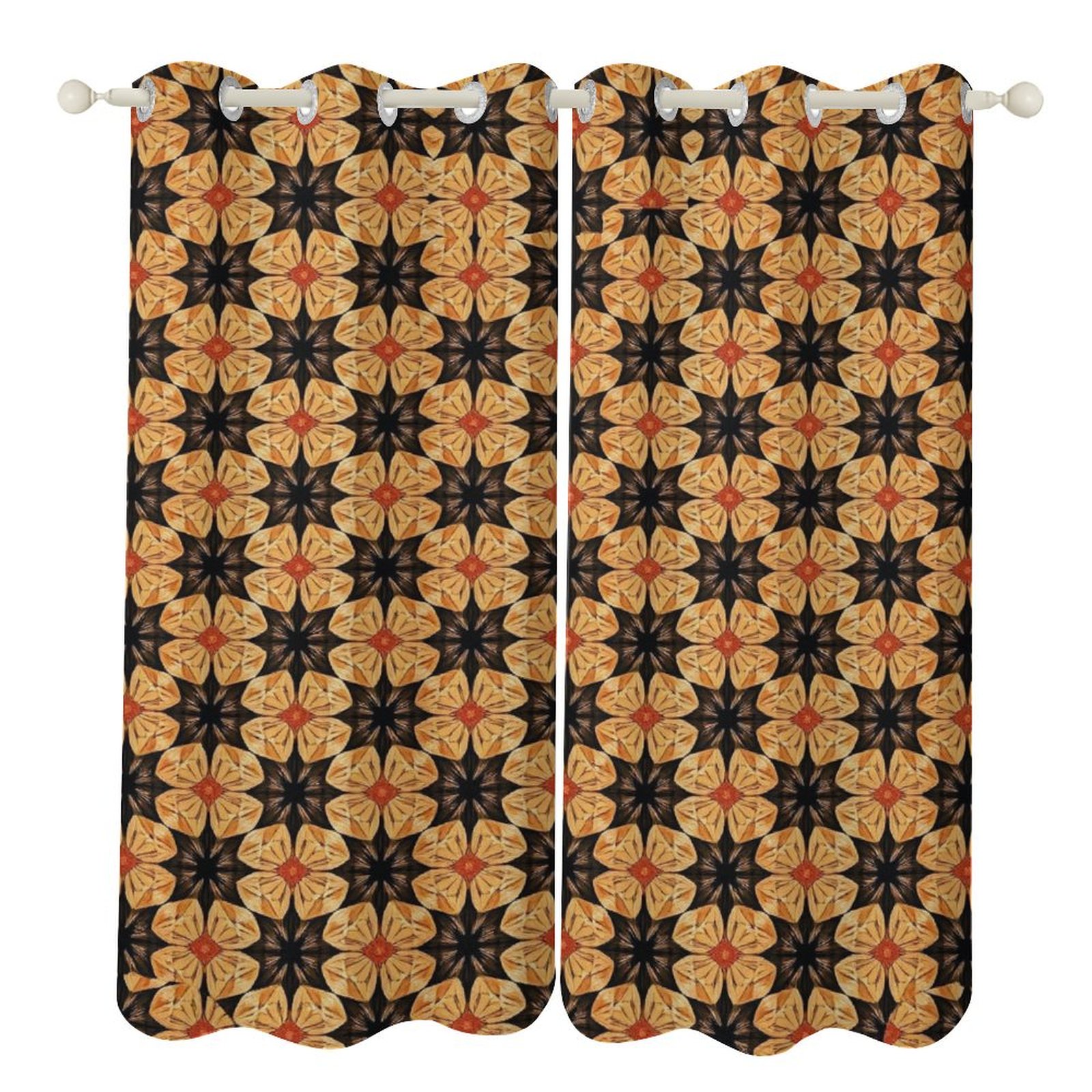 Orange Floral Seamless Pattern Background Design Curtains for Bedroom ...