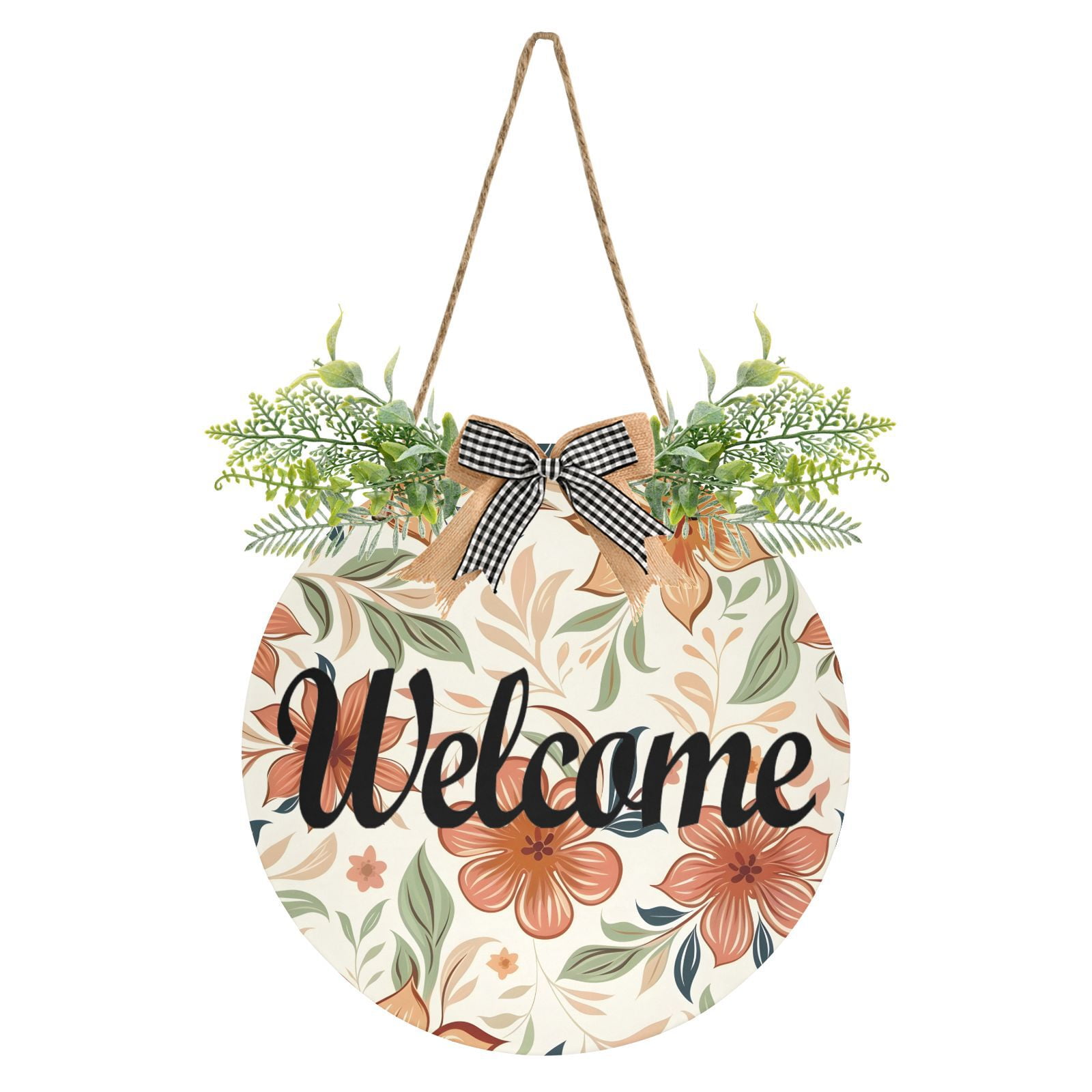Orange Floral and Flowers Welcome Sign for Front Door Wreath Door Sign ...