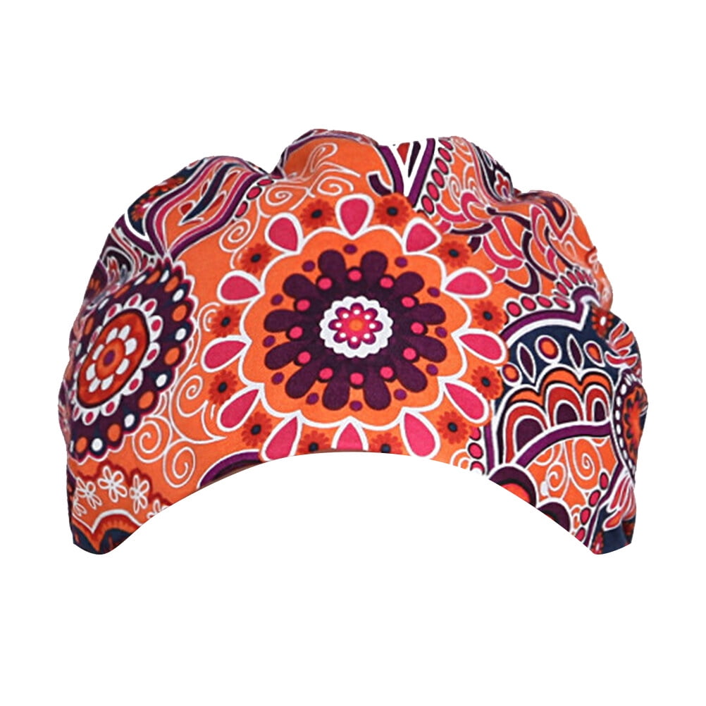 Orange Flower Printed Working Restaurant Chef Hat Strap Operating Room ...