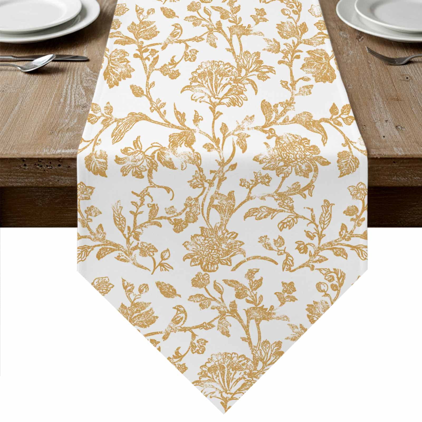 Orange Flower Table Runner Linen Burlap Table Runner 90 Inches Long ...