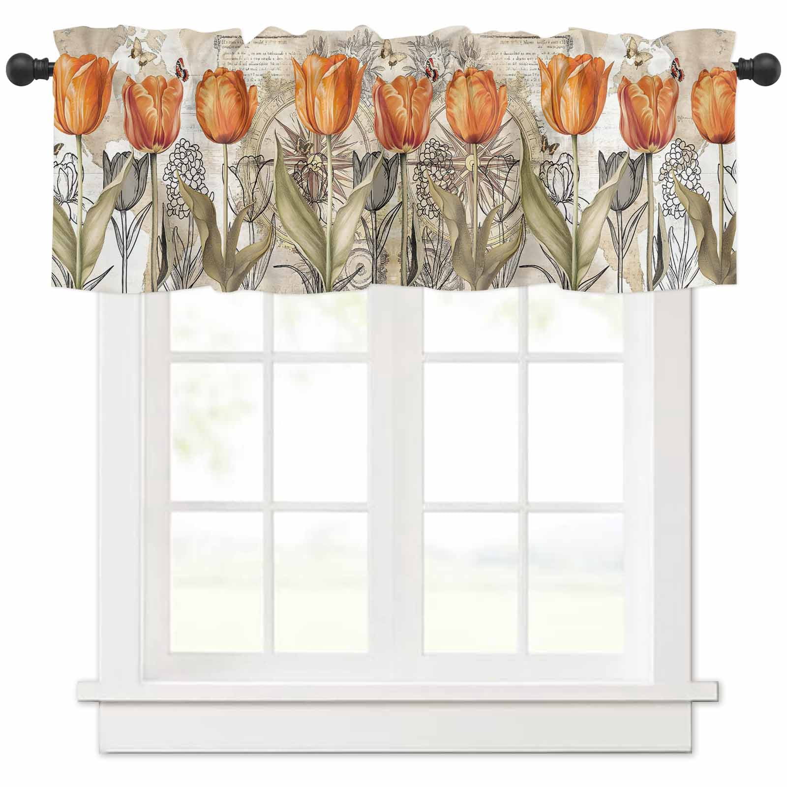 Orange Flower Valances for Windows Farmhouse Kitchen Curtains Valances ...