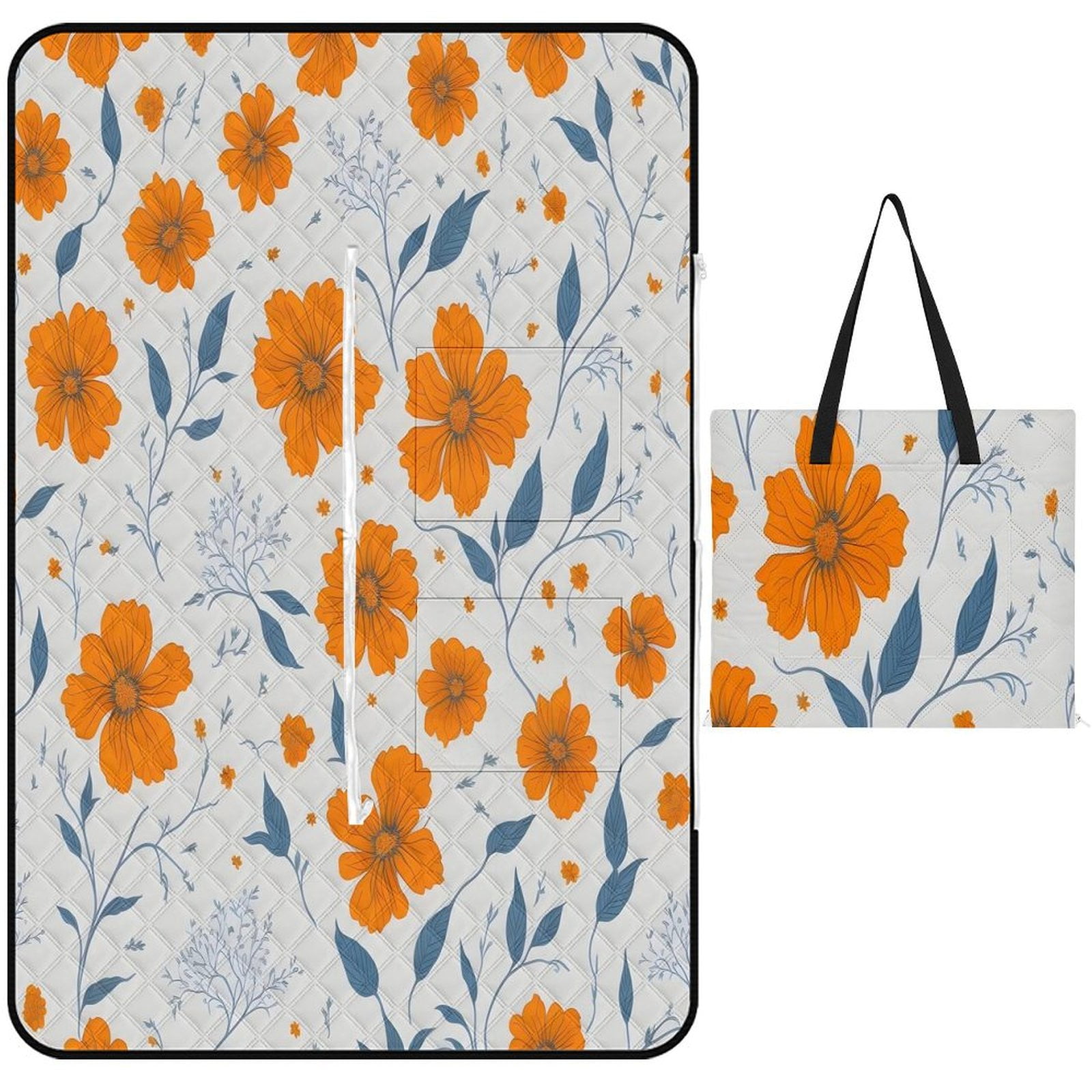 Orange, Flower Waterproof Beach Mat Folding Mattress Portable ...