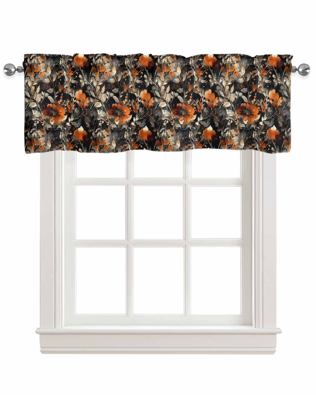 Orange Flowers Kitchen Valances for Windows Farmhouse Linen Window ...