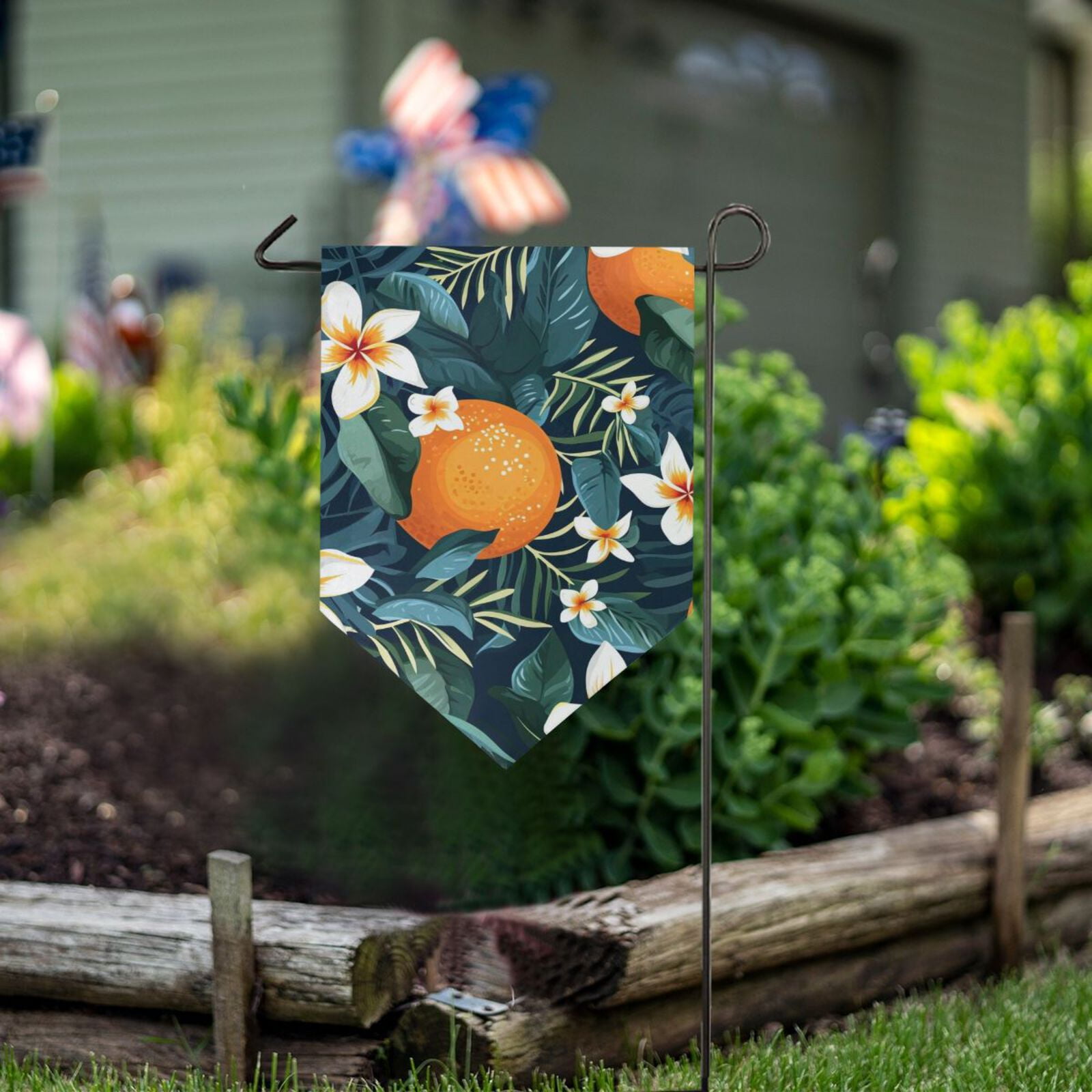 Orange Flowers Leaves Garden Flag 18" x 12.5" Double Sided Yard Lawn ...