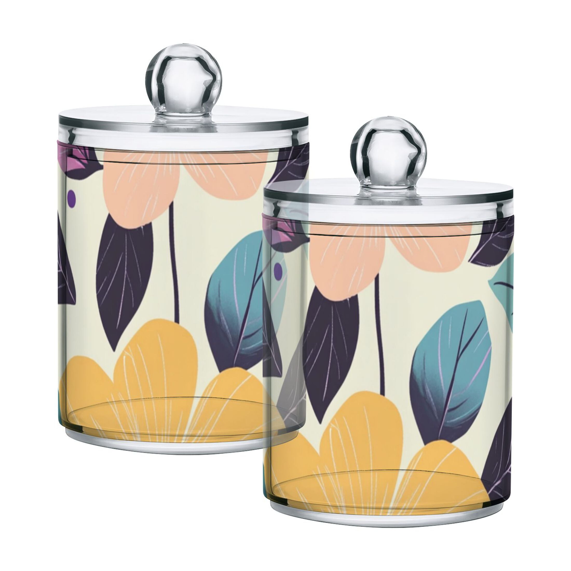 Orange Flowers Leaves Purple Dots Translucent Plastic Cans Storage ...
