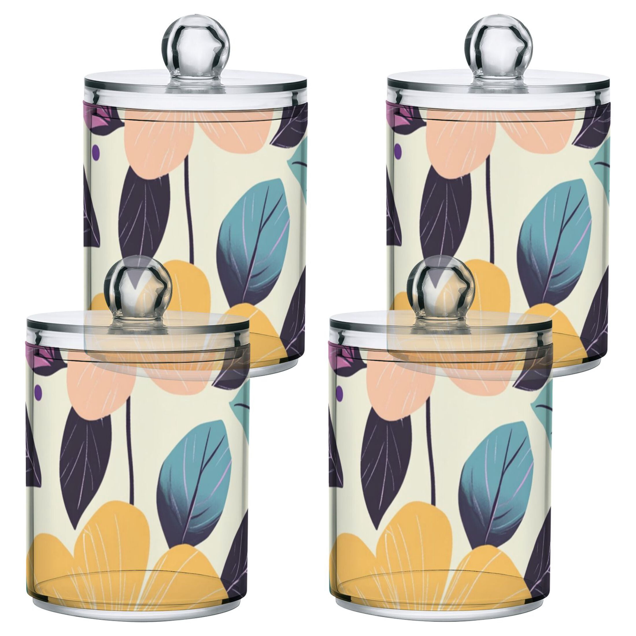 Orange Flowers Leaves Purple Dots Translucent Plastic Cans Storage ...