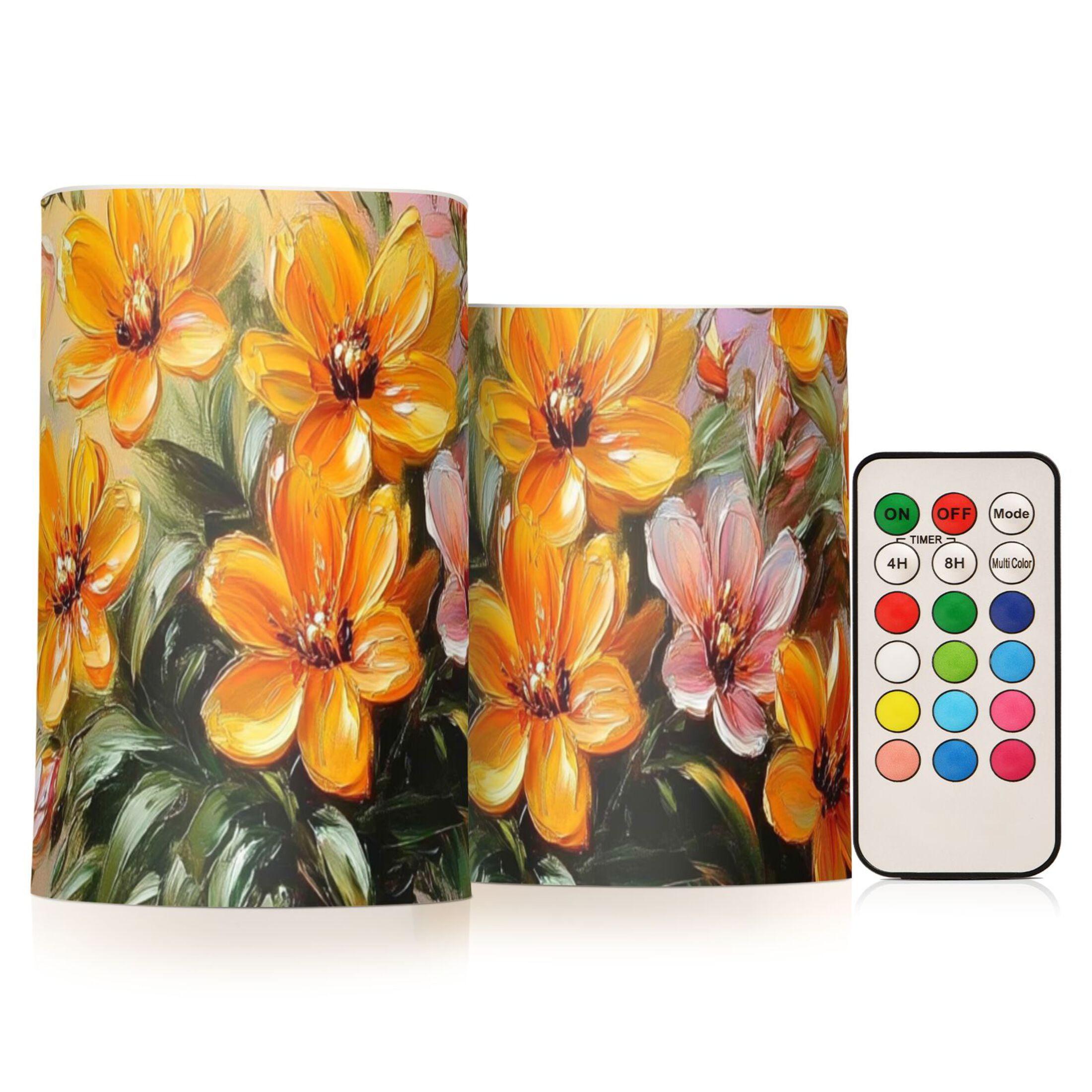 Orange Flowers Oil Painting Flickering Flameless Candles Battery ...