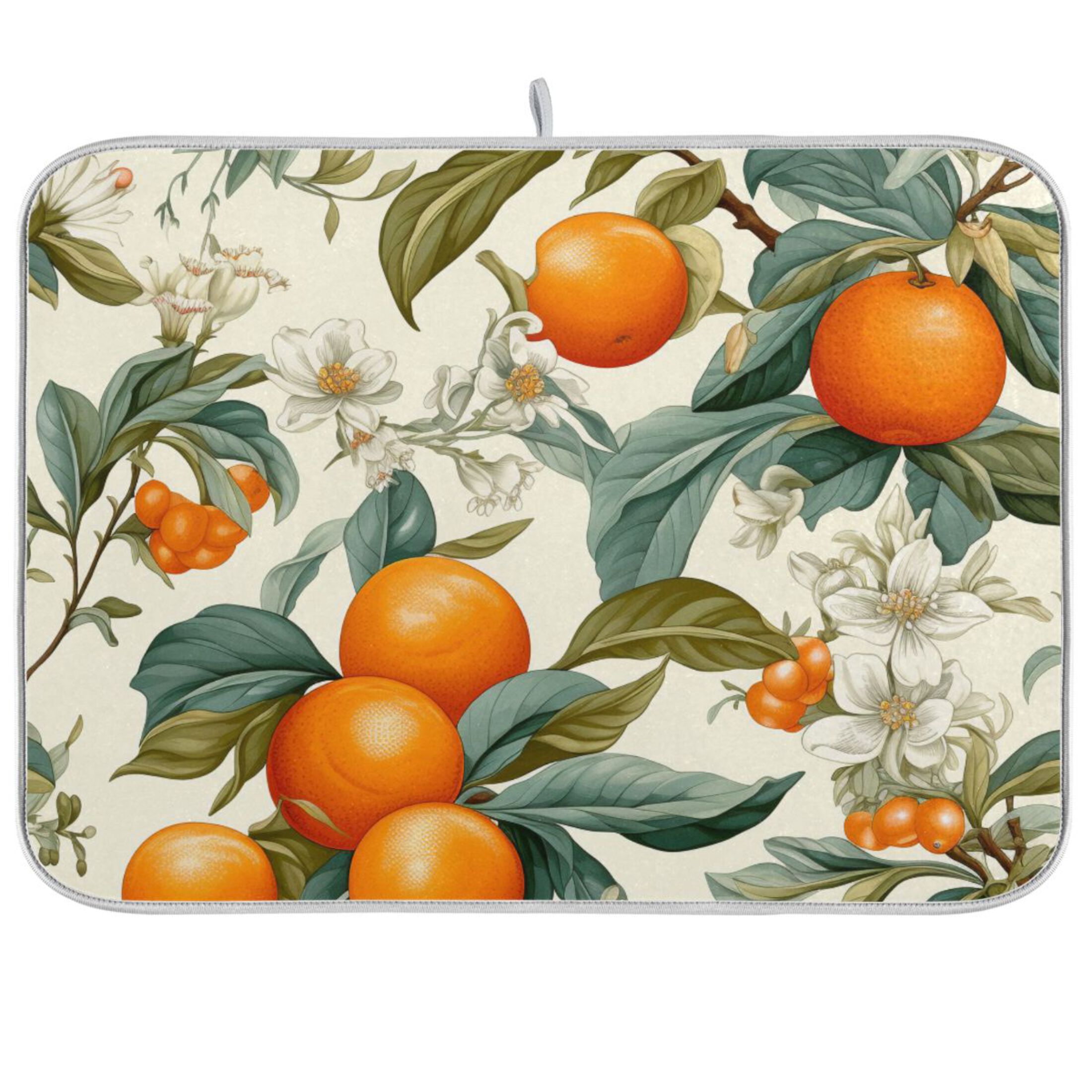 Orange Flowers Plants Dish Drying Mat Microfiber Kitchen Pad Large ...