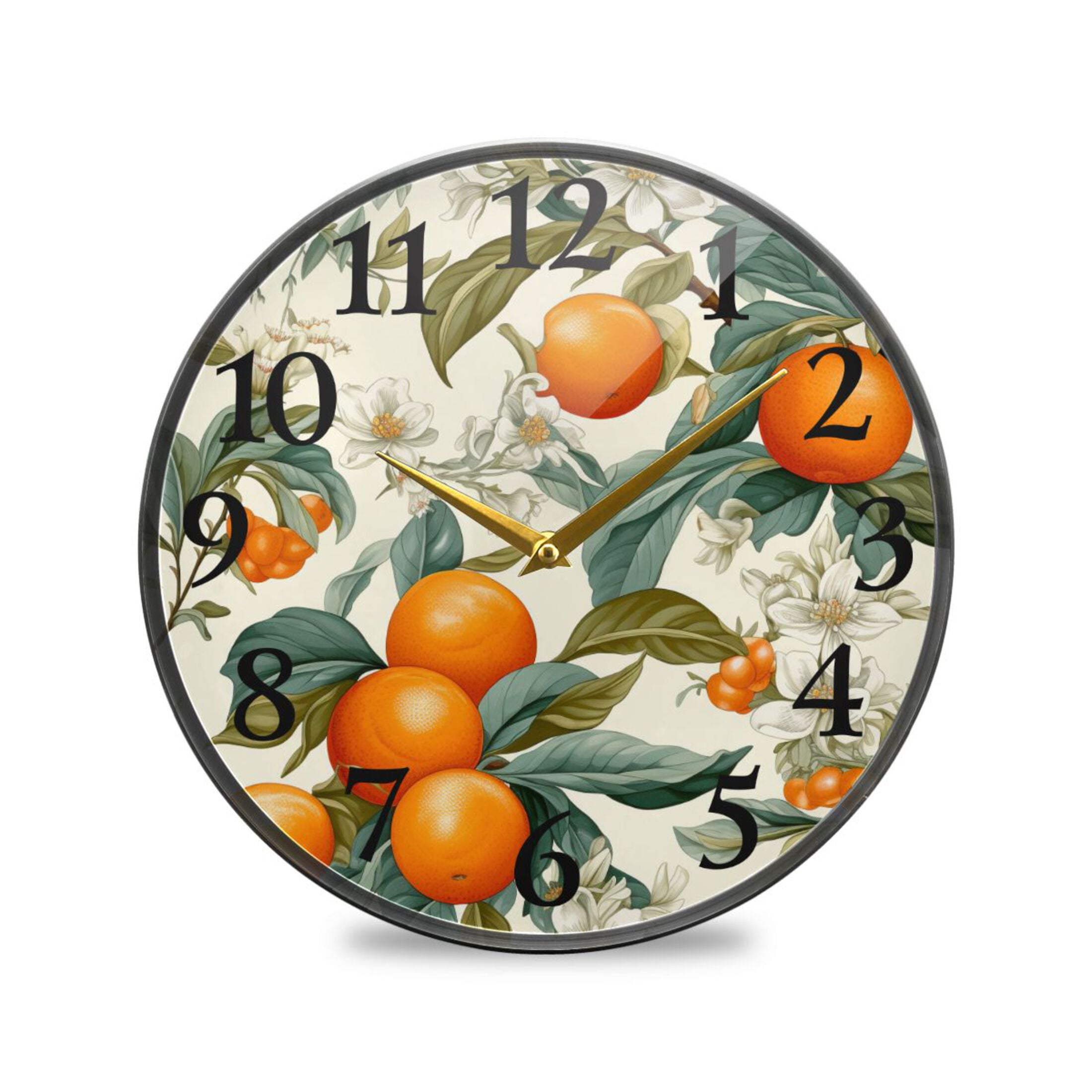 Orange Flowers Plants Wall Clocks Battery Operated 11.9 Inch Round ...