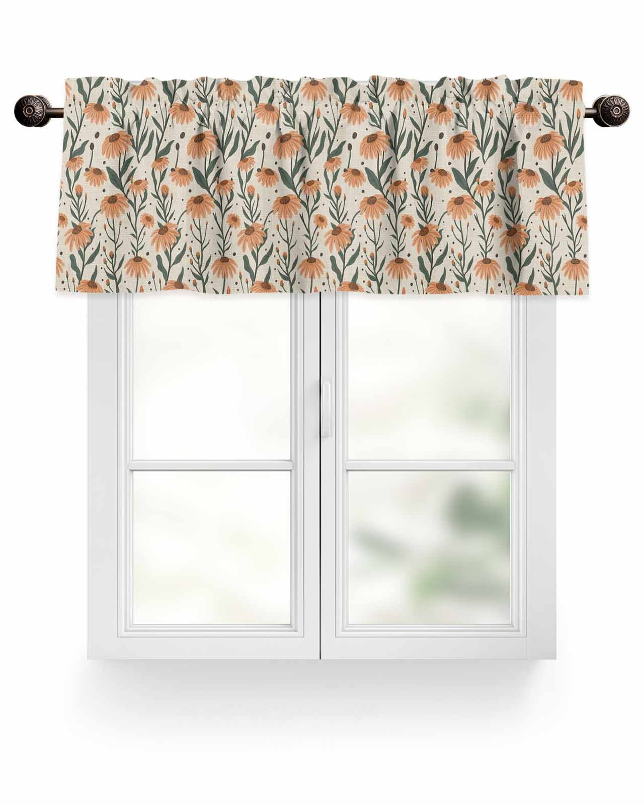 Orange Flowers Valances for Windows Daisies Abstract Linen Texture ...