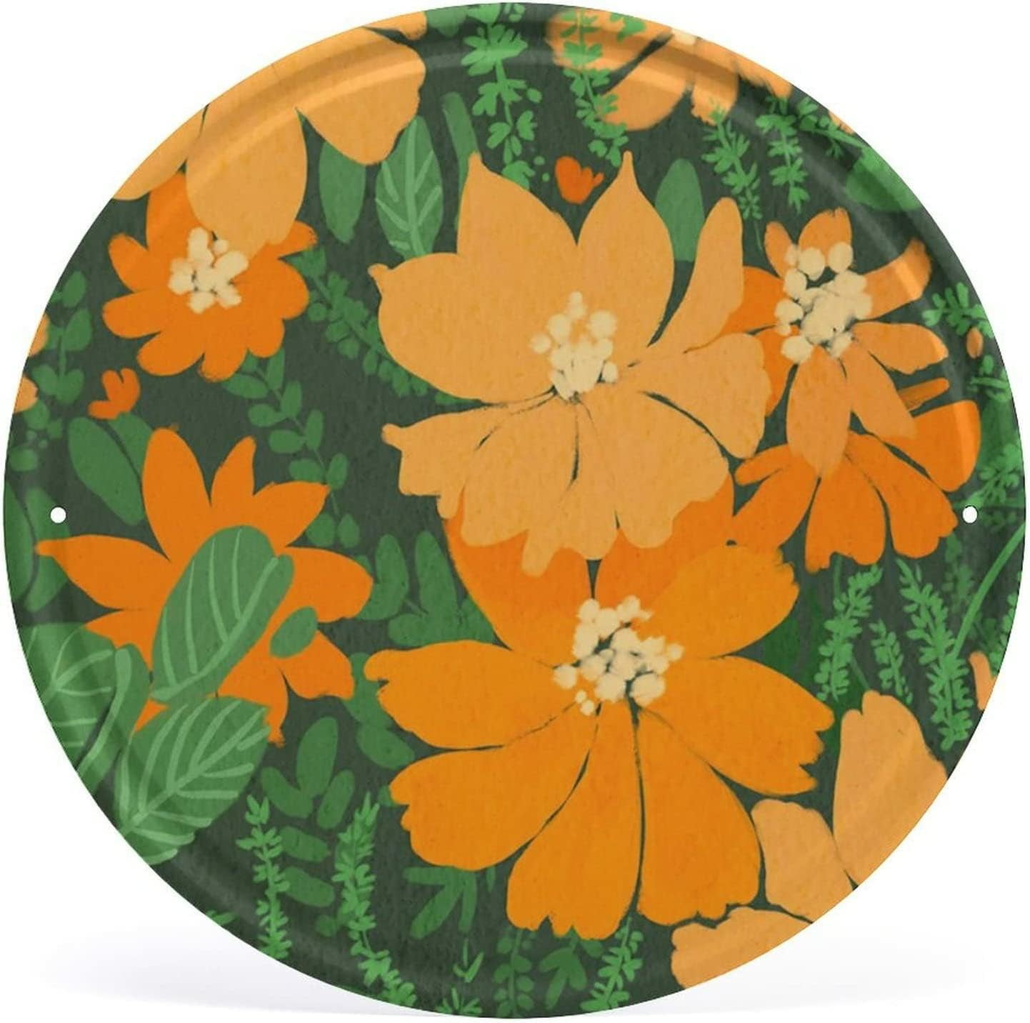Orange Flowers Vintage Style Round Tin Signs Wreath Circle Sign Metal ...