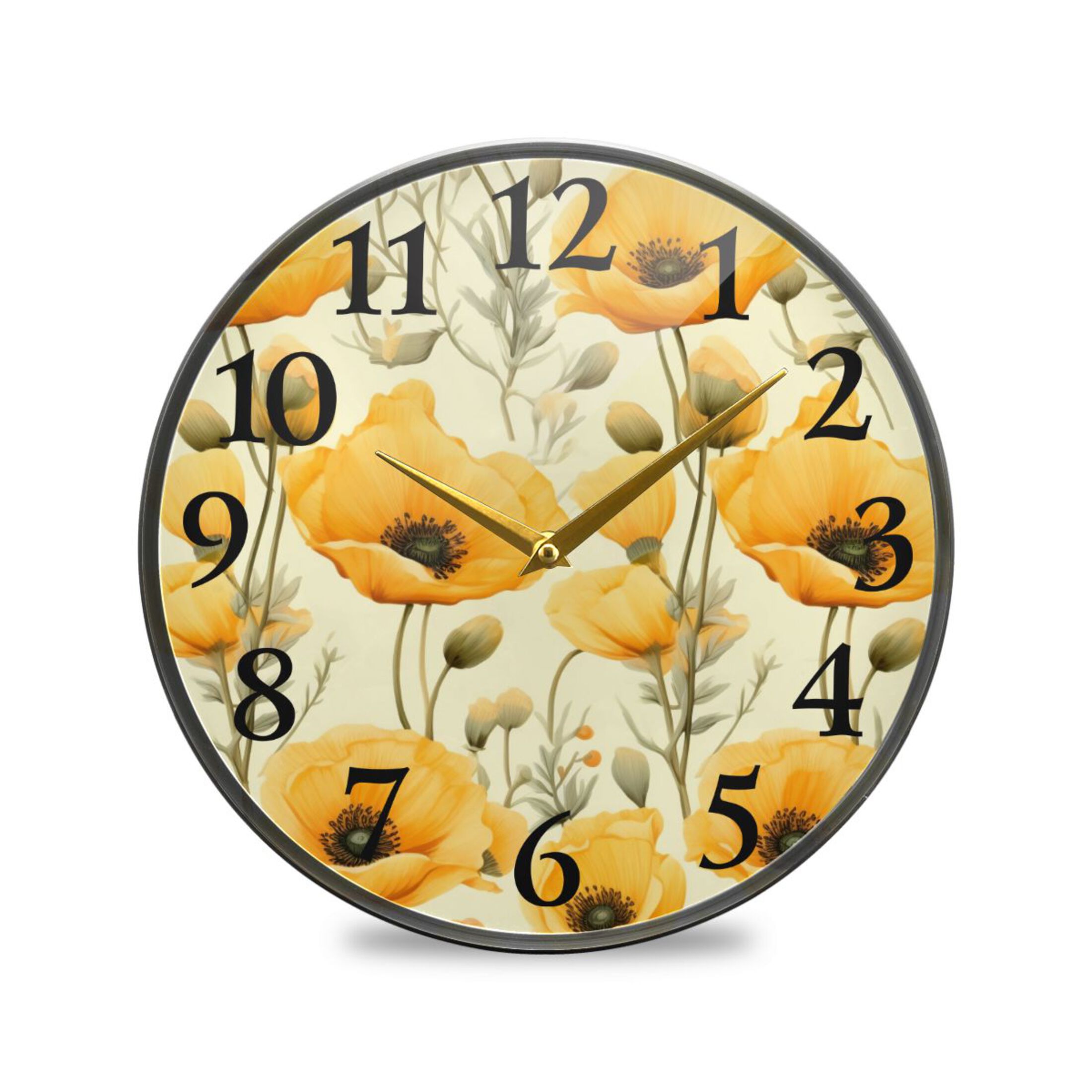 Orange Flowers Wall Clocks Battery Operated 9.5 Inch Round Clock ...
