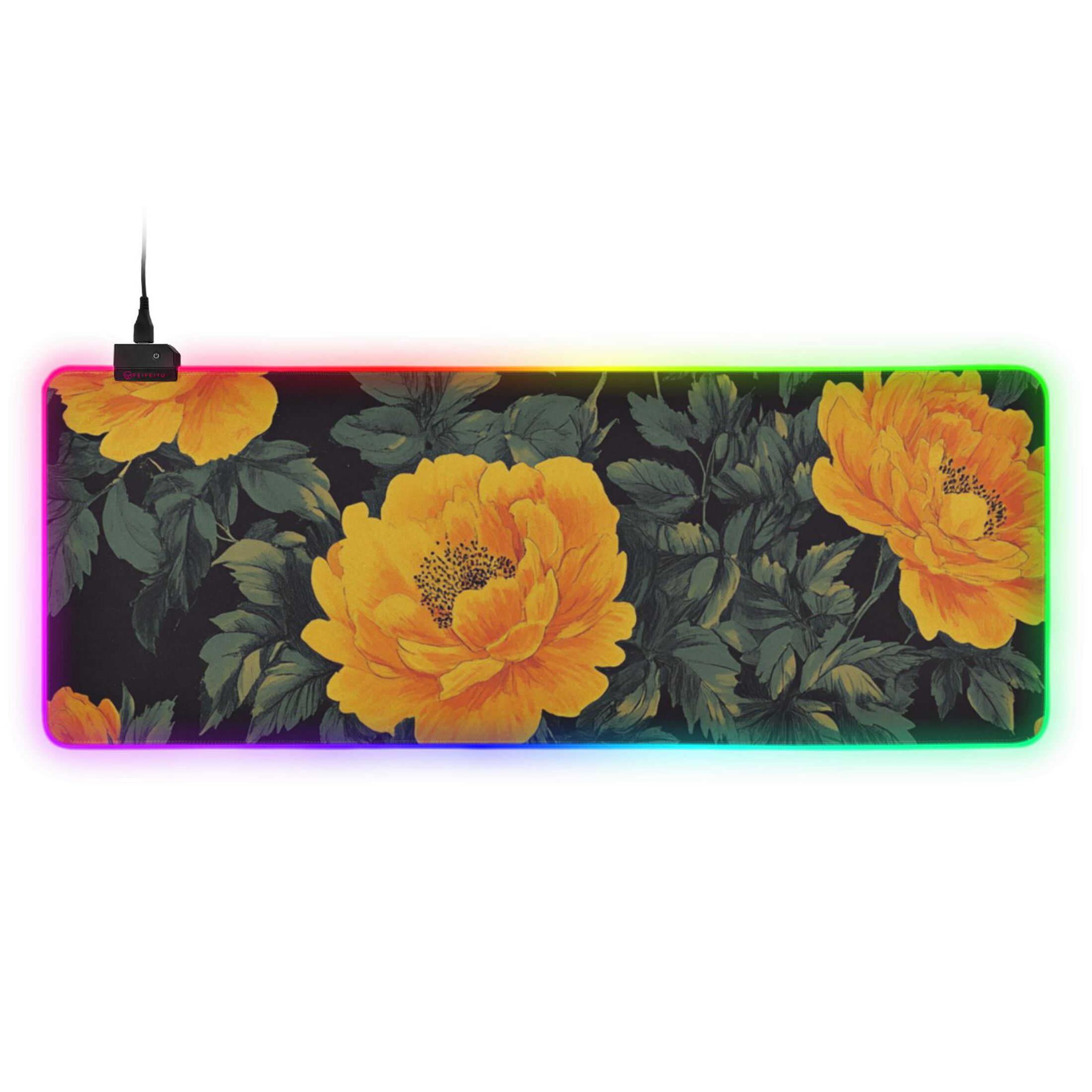 Orange Flowers with Leaves RGB Gaming Mouse Pad Large Keyboard Mat ...