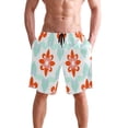 Orange Flowers with Mint Green Frame Men's Swim Trunks Beach Shorts ...
