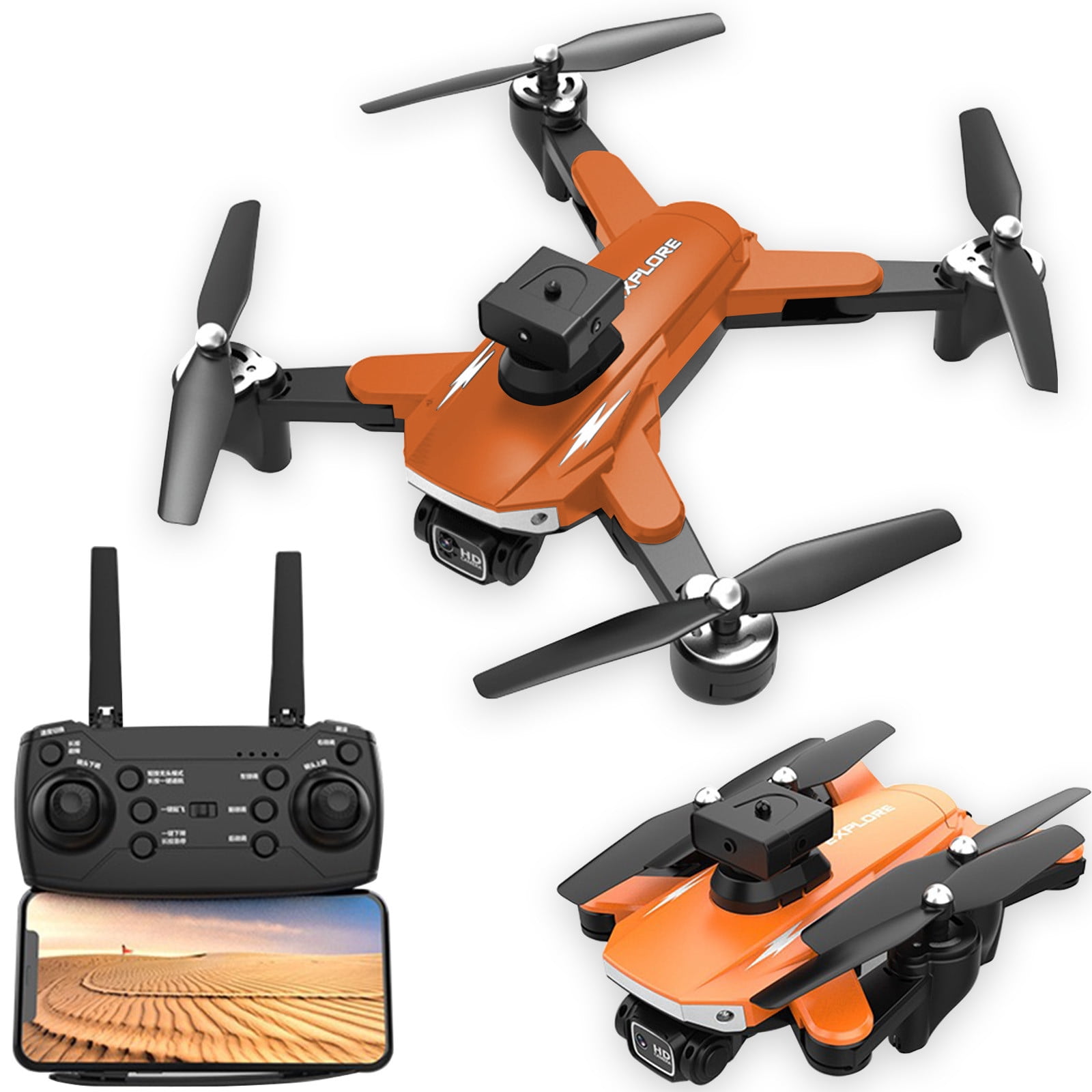Orange Foldable Drone With Esc Camera Brushless Motor Remote Control ...