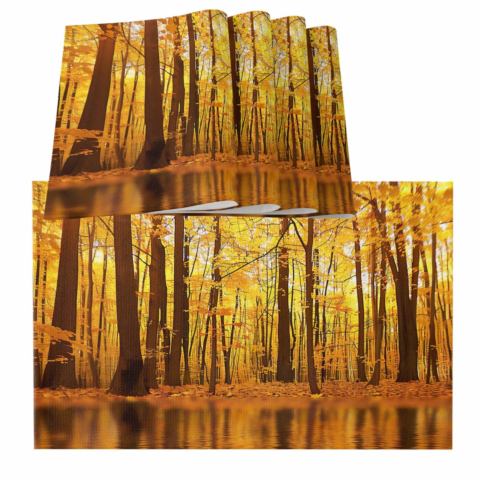 Orange Forest Fall Thanksgiving Tree Maple Leaf Burlap Kitchen Place ...