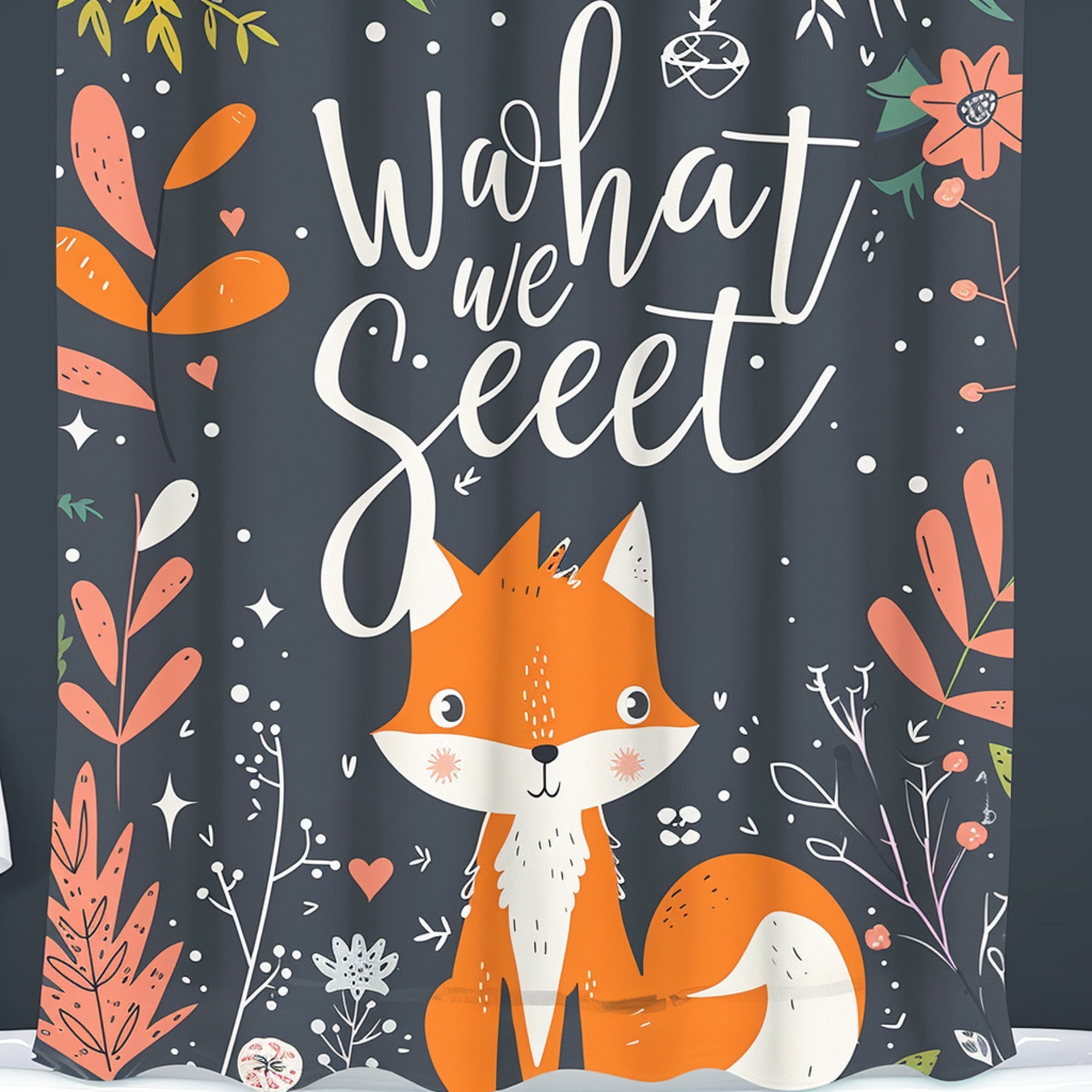 Orange Fox What Do We See Shower Curtain Cute Baby Fox Design 80s Retro ...