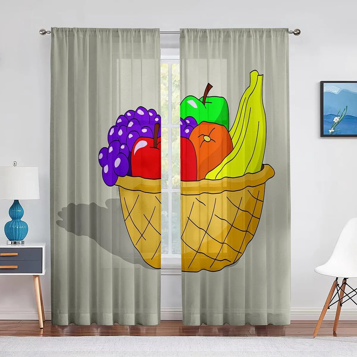 Orange Fruit Pink Sheer Voile Curtains for Living Room Bedroom Modern ...