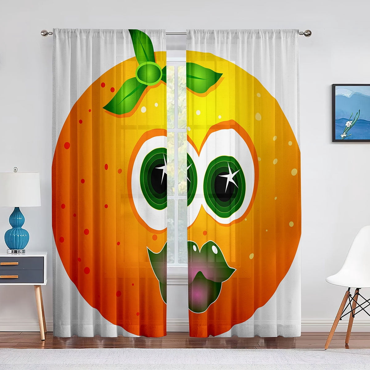 Orange Fruit Pink Sheer Voile Curtains for Living Room Bedroom Modern ...