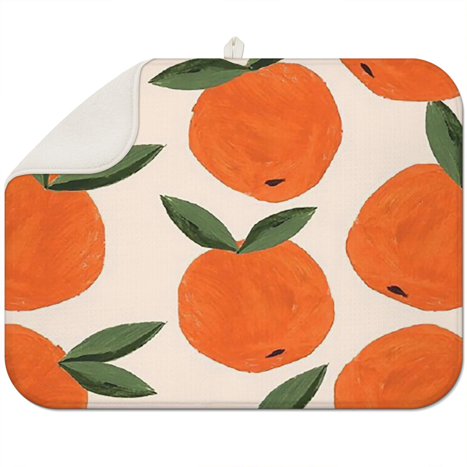 Orange Fruit Print Dish Drying Mat - Super Absorbent 3-Layer Kitchen ...