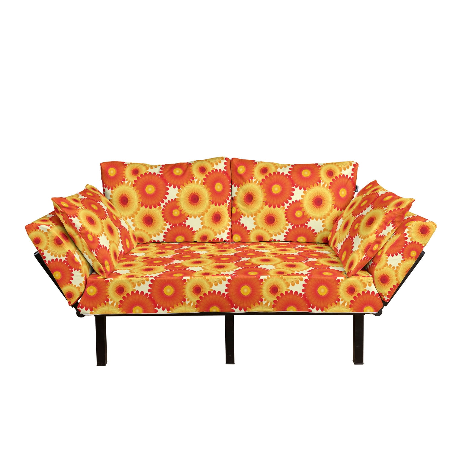 Orange Futon Couch, Gerbera Flowers Petals in Graphic Style Vibrant ...