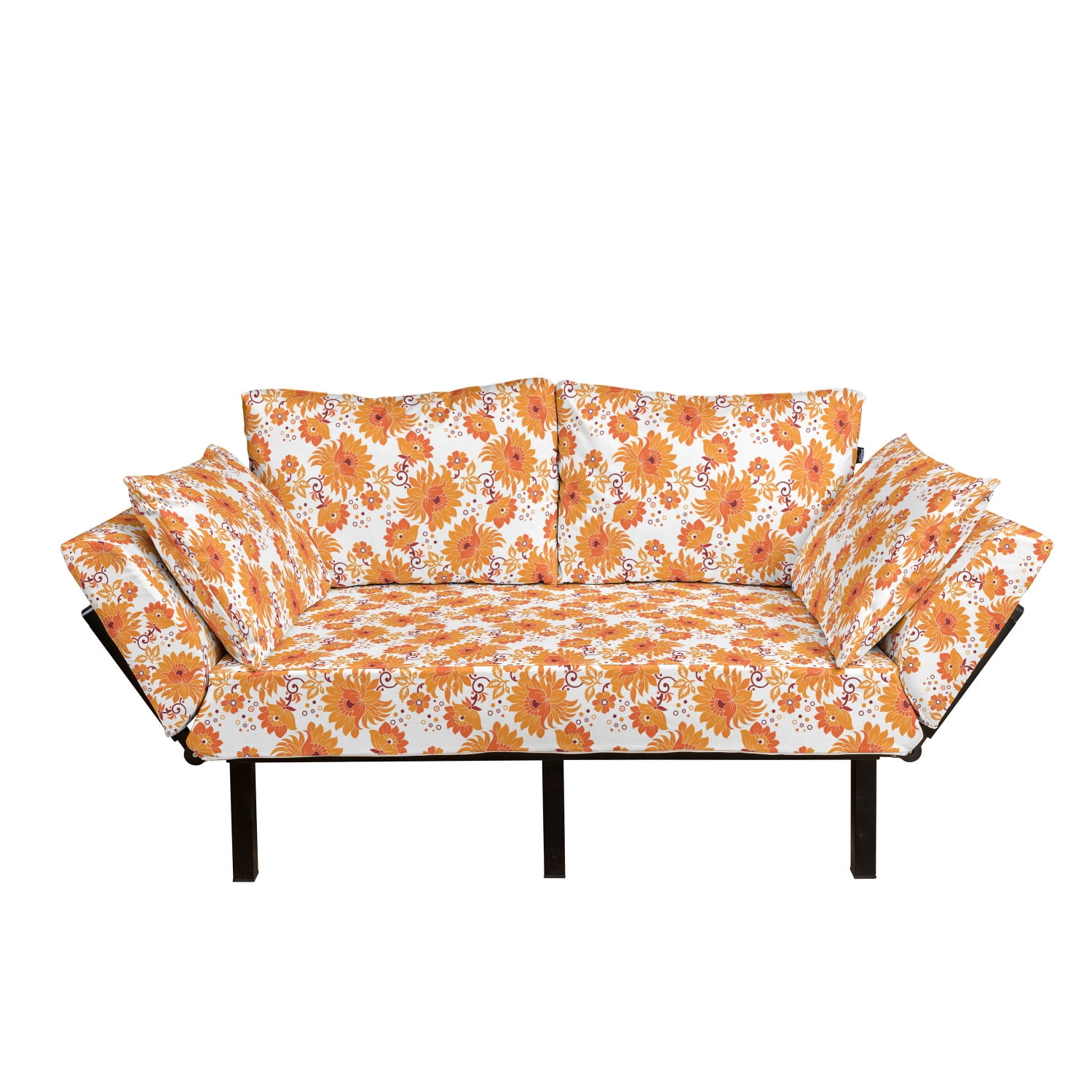 Orange Futon Couch, Old Fashion Flowers in Full Blossom Damask Inspired ...