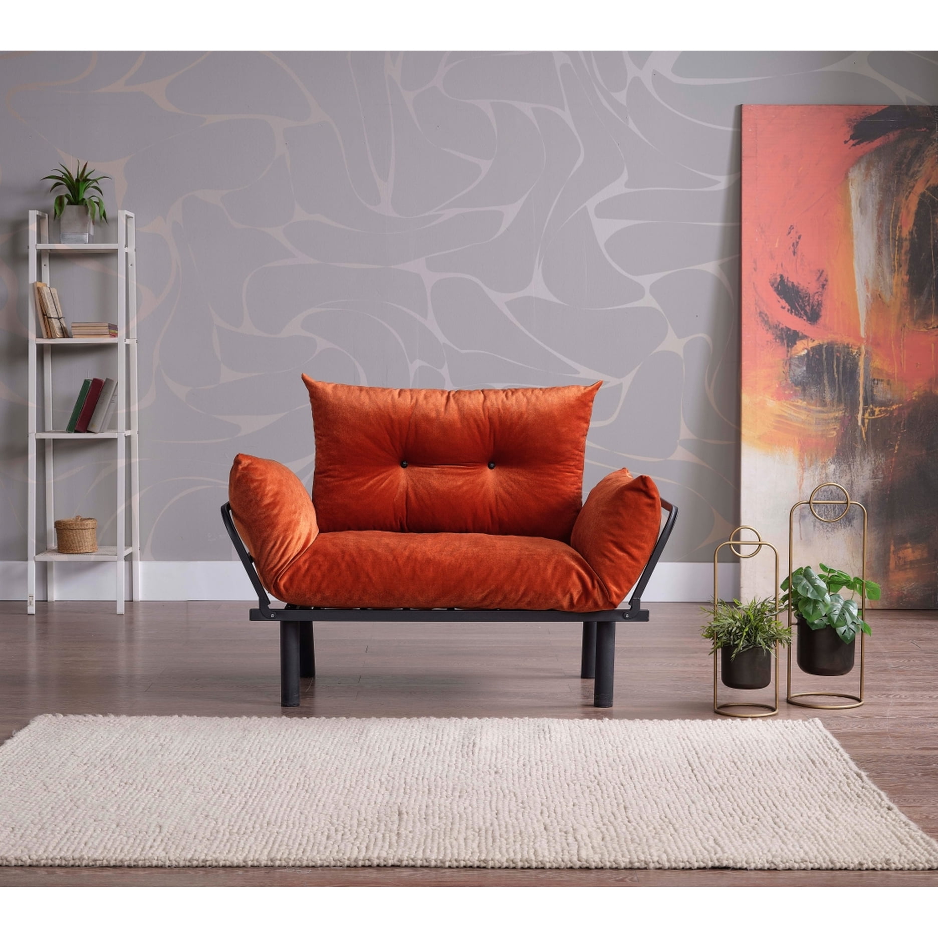 Orange Futon Love Seat, Metal Manufactured Workpiece, 49" Depth X 24 ...
