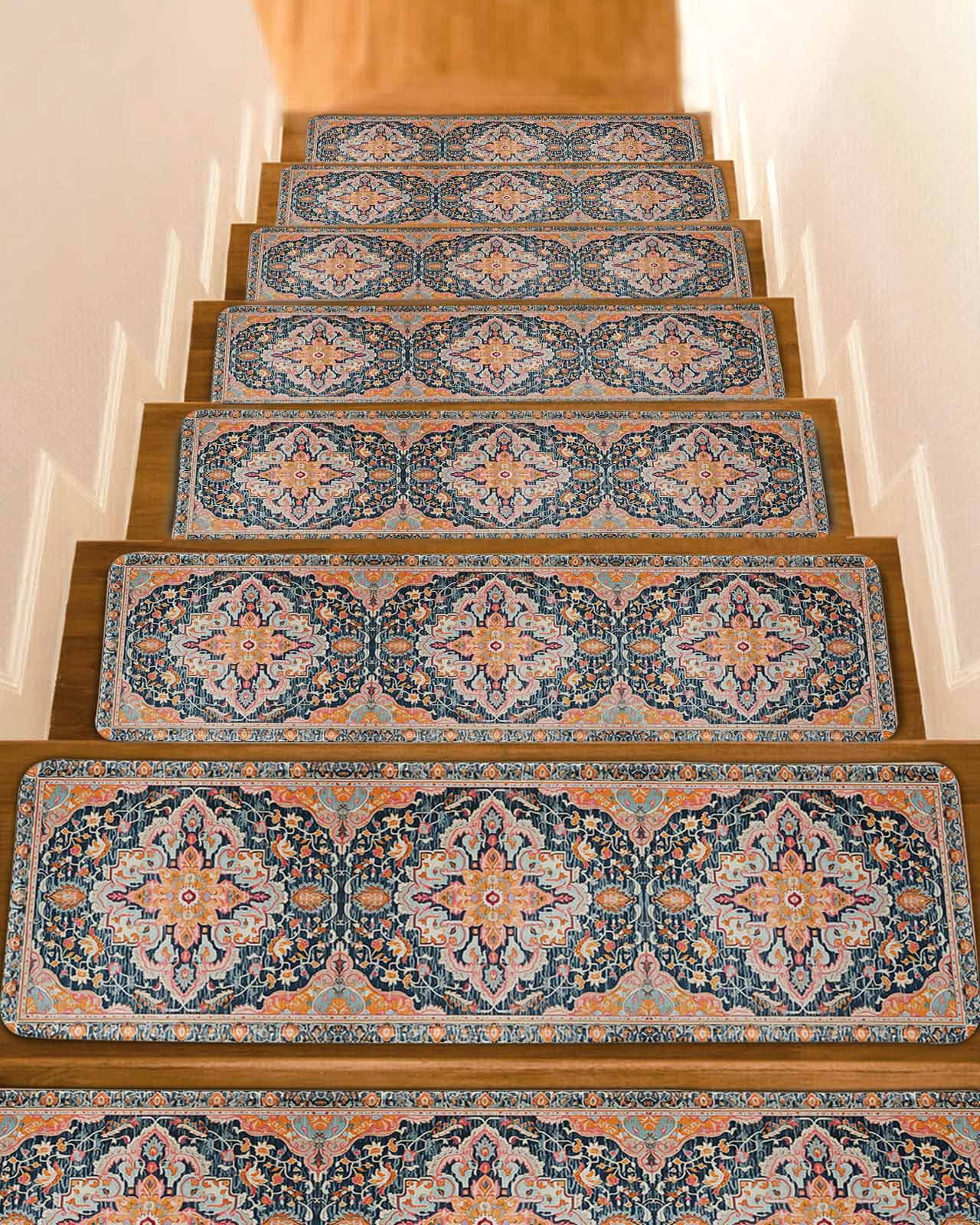 Orange Geometric, Stair Treads for Wooden Steps Indoor Runner Rug ...