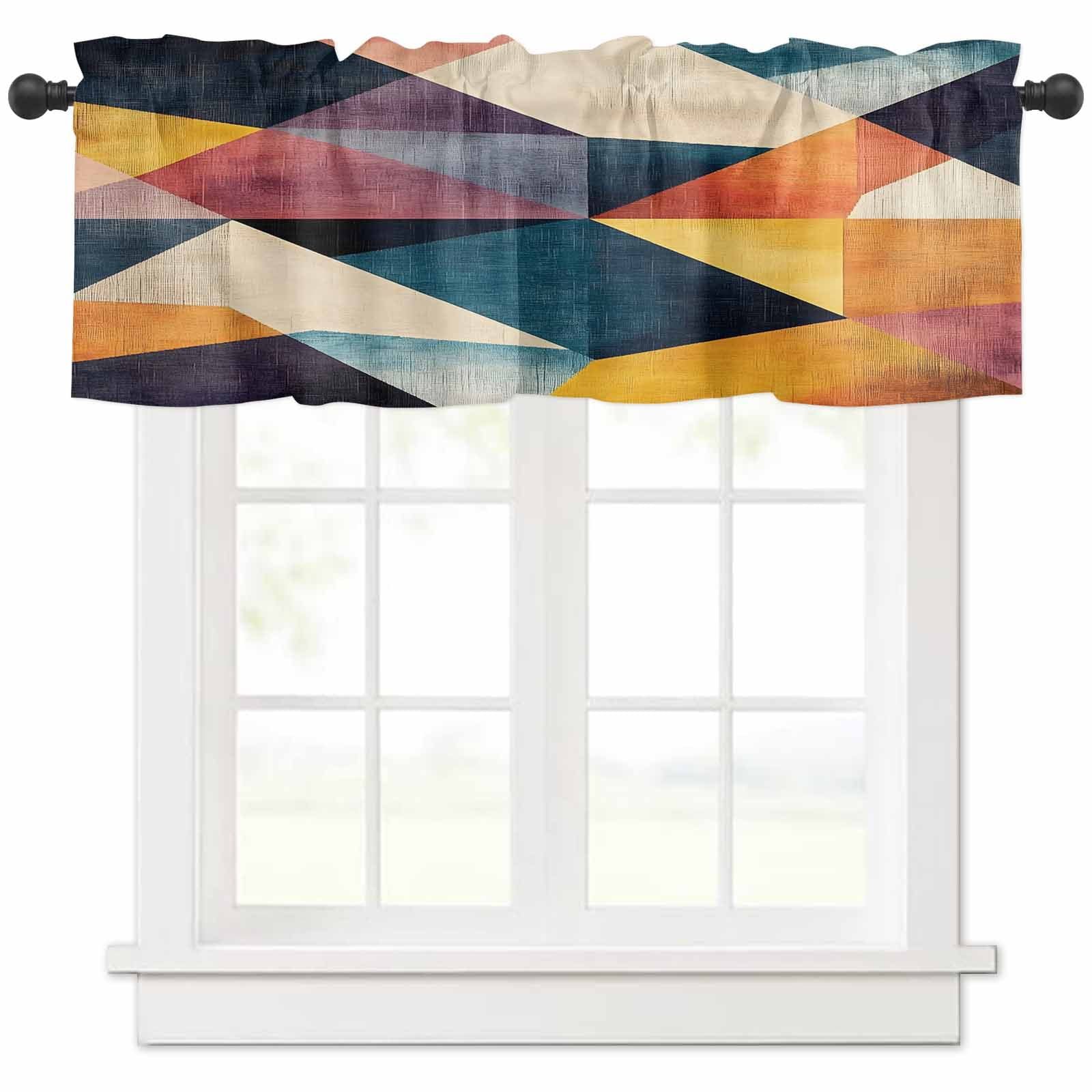 Orange Geometric Valances for Windows Farmhouse Kitchen Curtains ...