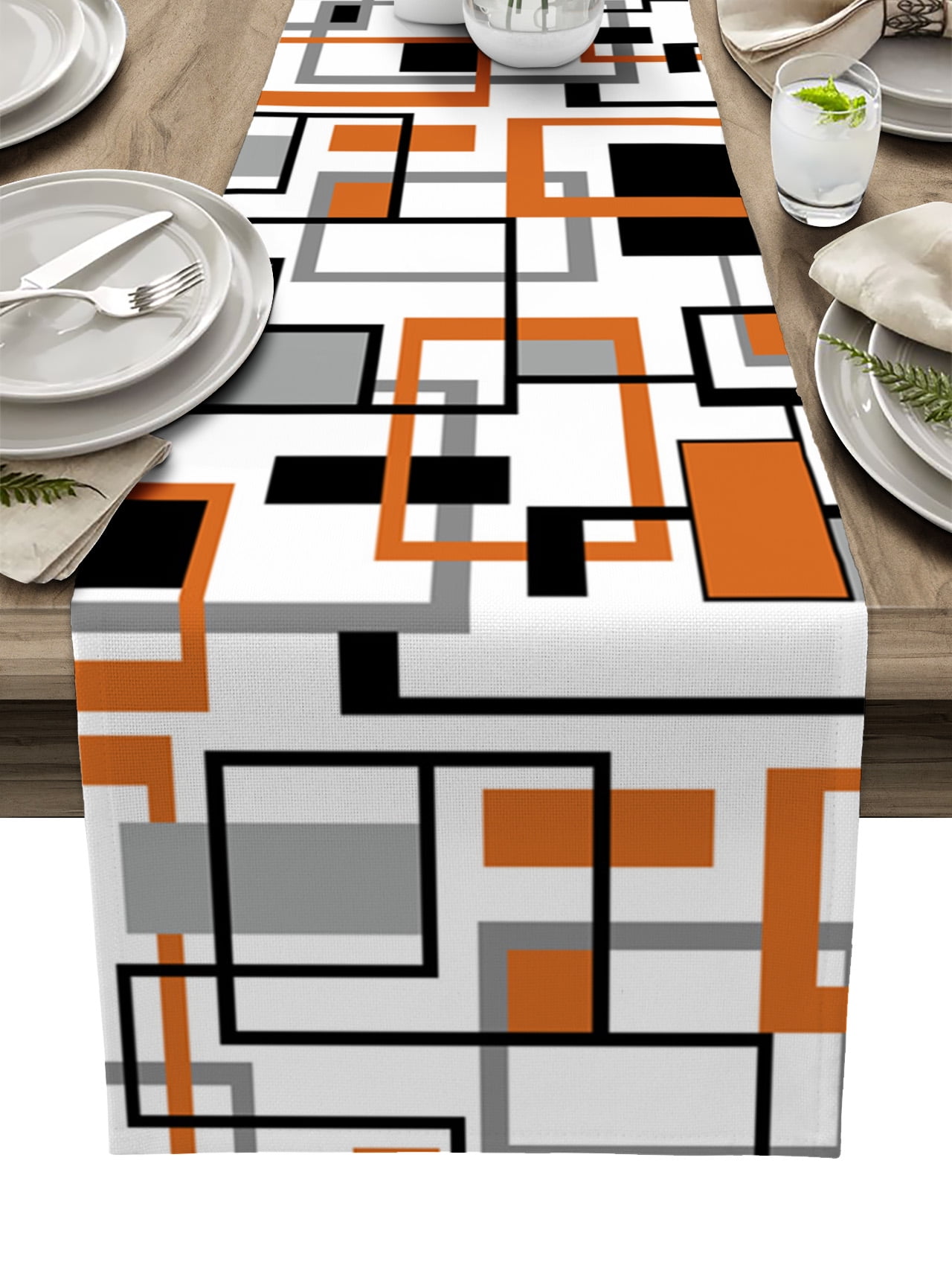 Orange Geometry, Table Runner Retro Modern Abstract Middle Century ...