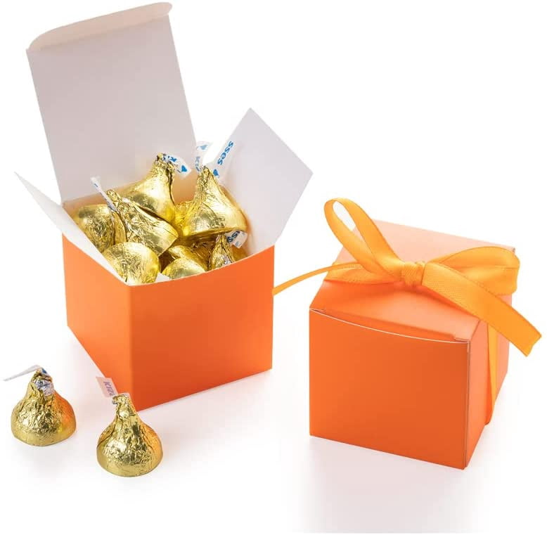 Orange Gift Candy Box Bulk 2x2x2 inches with Orange Ribbon Party Favor ...
