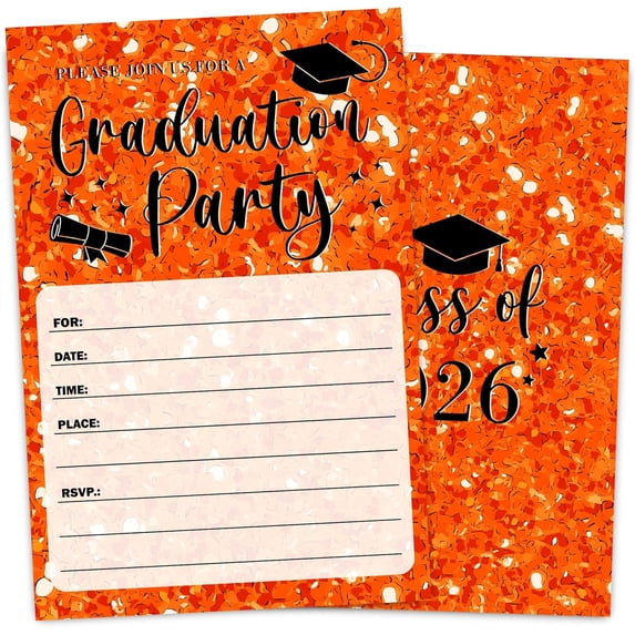 Orange Glitter Graduation Invitation Card for Graduate, Orange Glitter ...